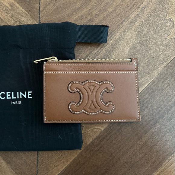 Celine | Bags | Celine Zipped Smooth Card Holder Wallet In Tan Euc ...